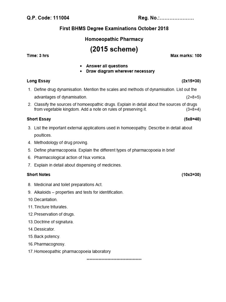 (2015 Scheme) : Q.P. Code: 111004 Reg. No.: First BHMS Degree Examinations October 2018 ...