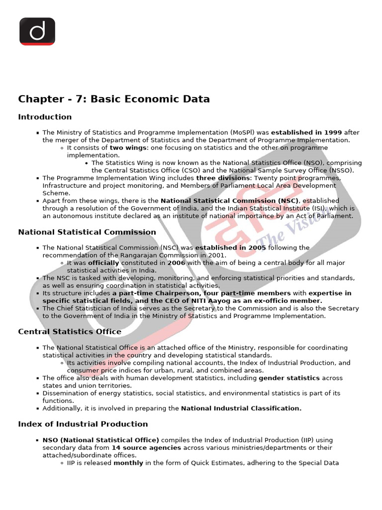 Chapter - 7: Basic Economic Data | PDF | Economies