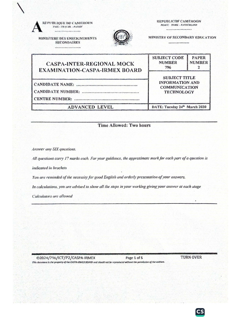 Ict P2 Caspa Mock 2024 | PDF
