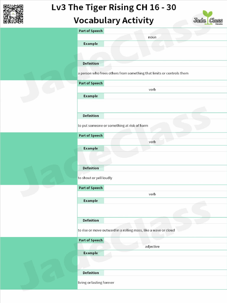 Lv3 The Tiger Rising CH 16-30 - Vocabulary Activity | PDF