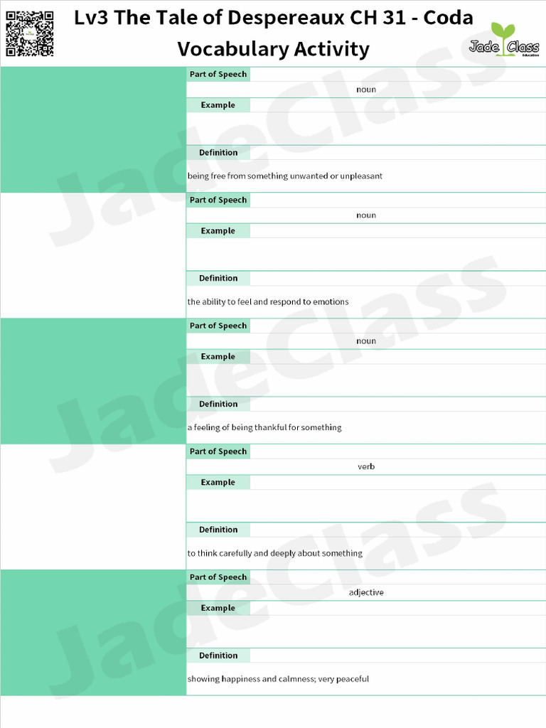 Lv3 The Tale of Despereaux CH 31 - Coda - Vocabulary Activity | PDF