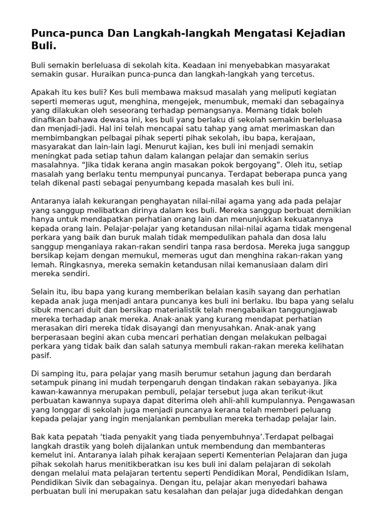 Punca dan Langkah Atasi Buli di Sekolah | PDF | Kesehatan Holistik