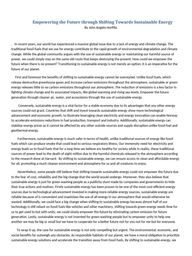 Horfilla John Angelo Empowering The Future Through Shifting Towards ...