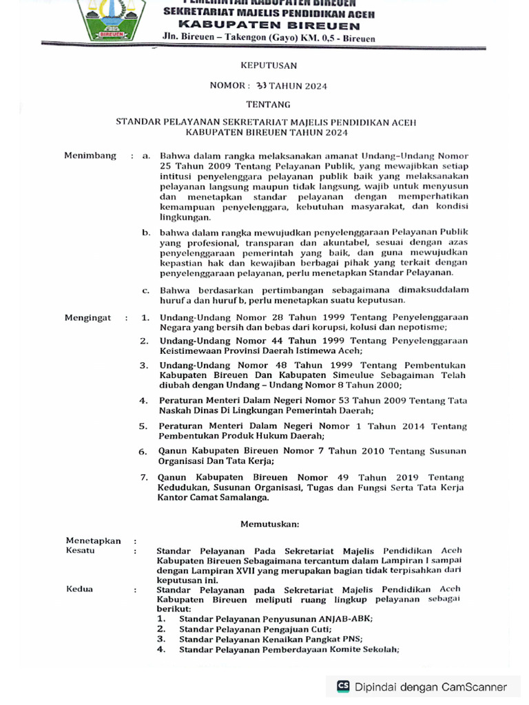 SK Standar Pelayanan Mpa | PDF