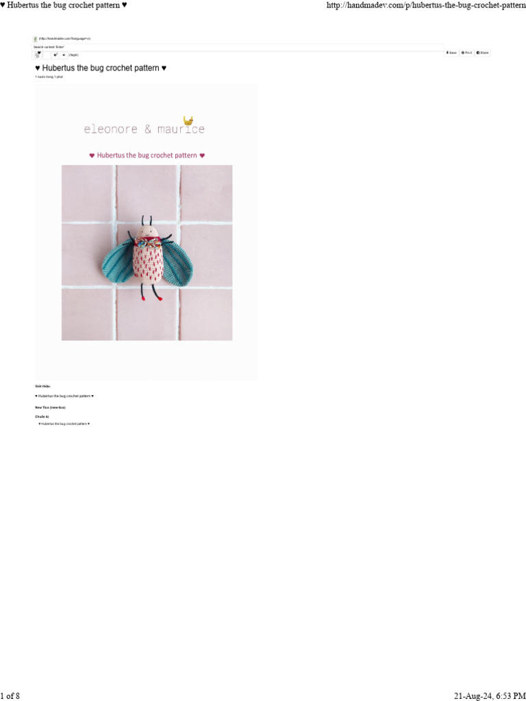 Hubertus The Bug Crochet Pattern | PDF | Crochet | Figured Fabrics