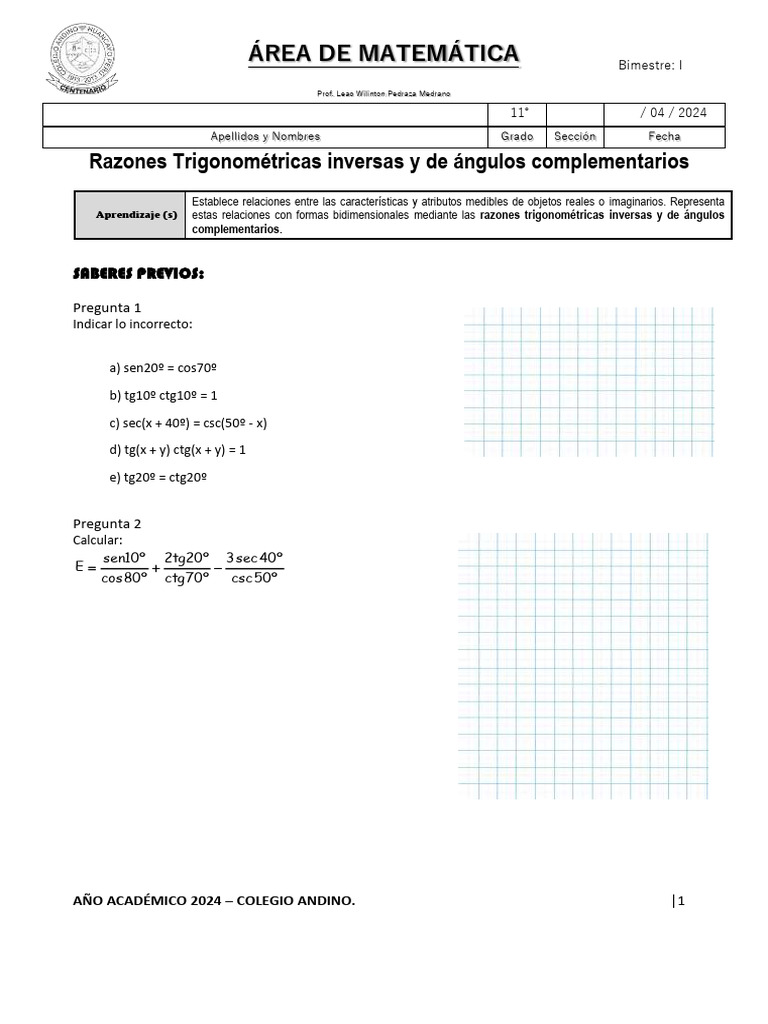 Practica 07 Matematica 11 Grado | PDF | Funciones especiales | Geometría