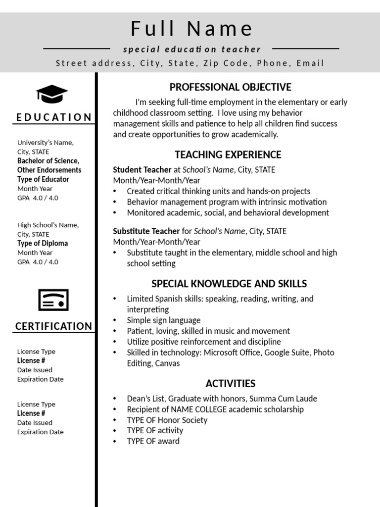 Resume Templates New Teacher | PDF | Teachers | Behavior Modification