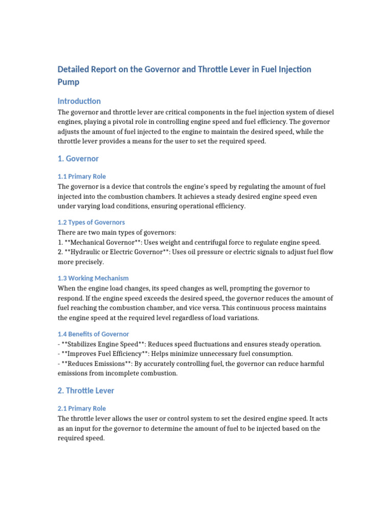 Governor and Throttle Lever Report | PDF | Throttle | Engines