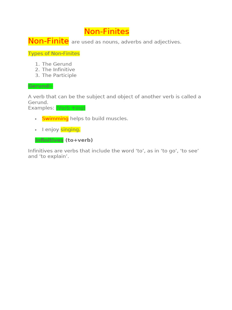 Non - Finites | PDF | Verb | Linguistic Morphology