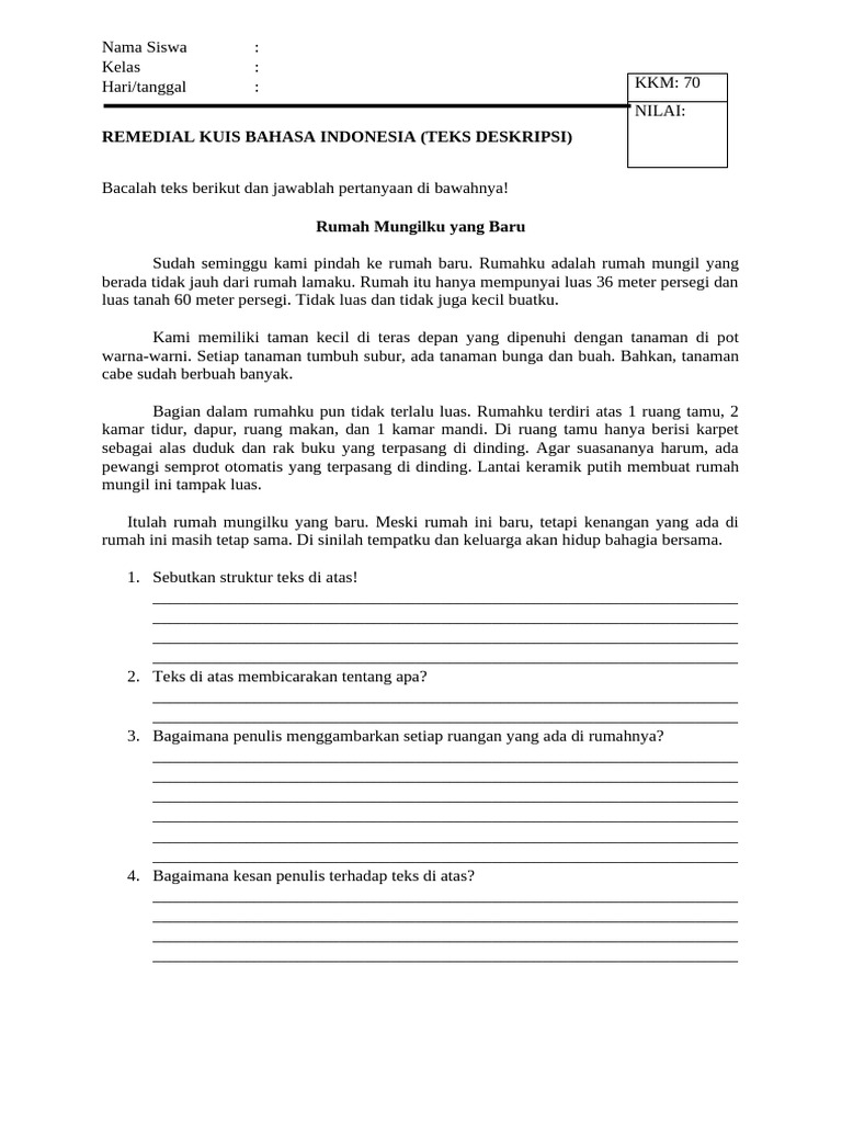 Remed Bahasa Indonesia Kelas 7 Teks Deskripsi | PDF
