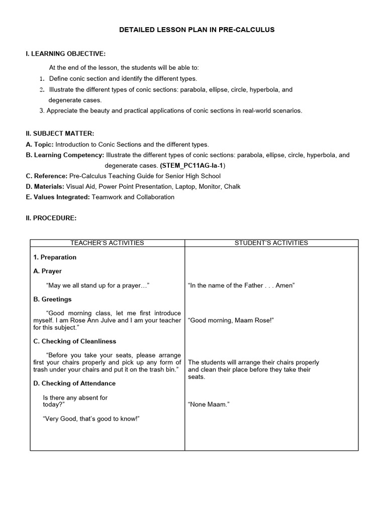 DLP Pre-Calculus (Conic Section) | PDF | Perpendicular | Elementary ...