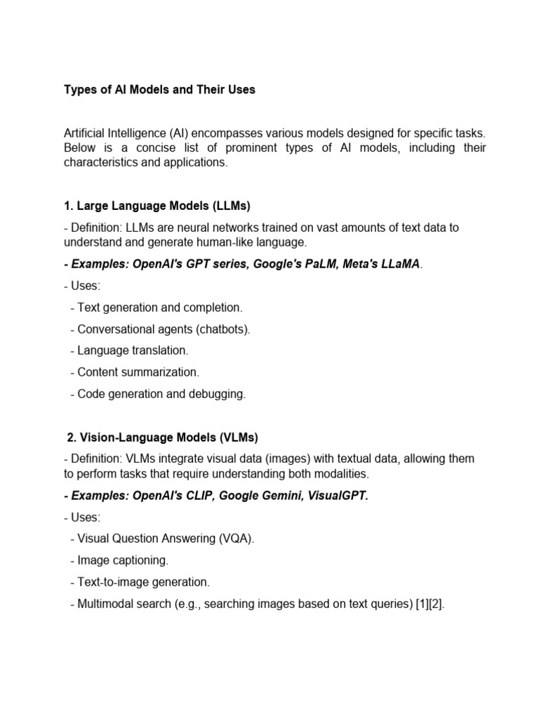 Types of AI Models and Their Uses-PDF-Format | PDF | Artificial ...
