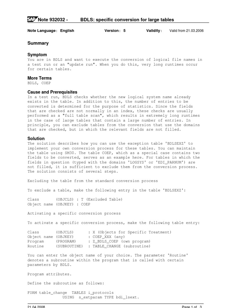BDLS Specific Conversion For Large Tables | PDF | Subroutine | Computer ...