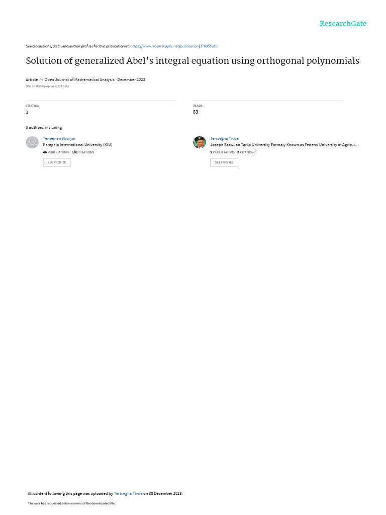 Generalized Abel's Integral Equation Solution | PDF | Equations ...