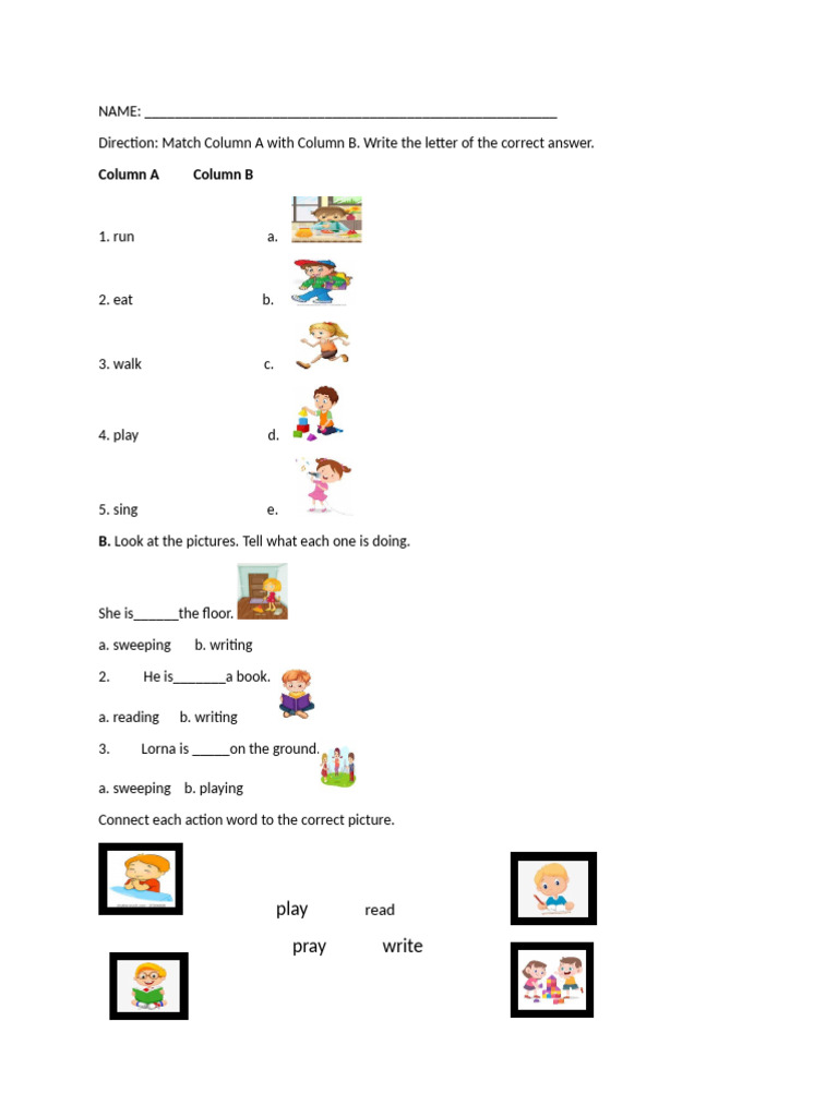 Action Words Work Sheets | PDF