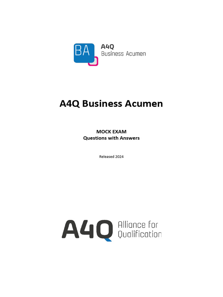 A4Q Business Acumen Sample Exam V1.00 | PDF | Net Present Value | Mindset