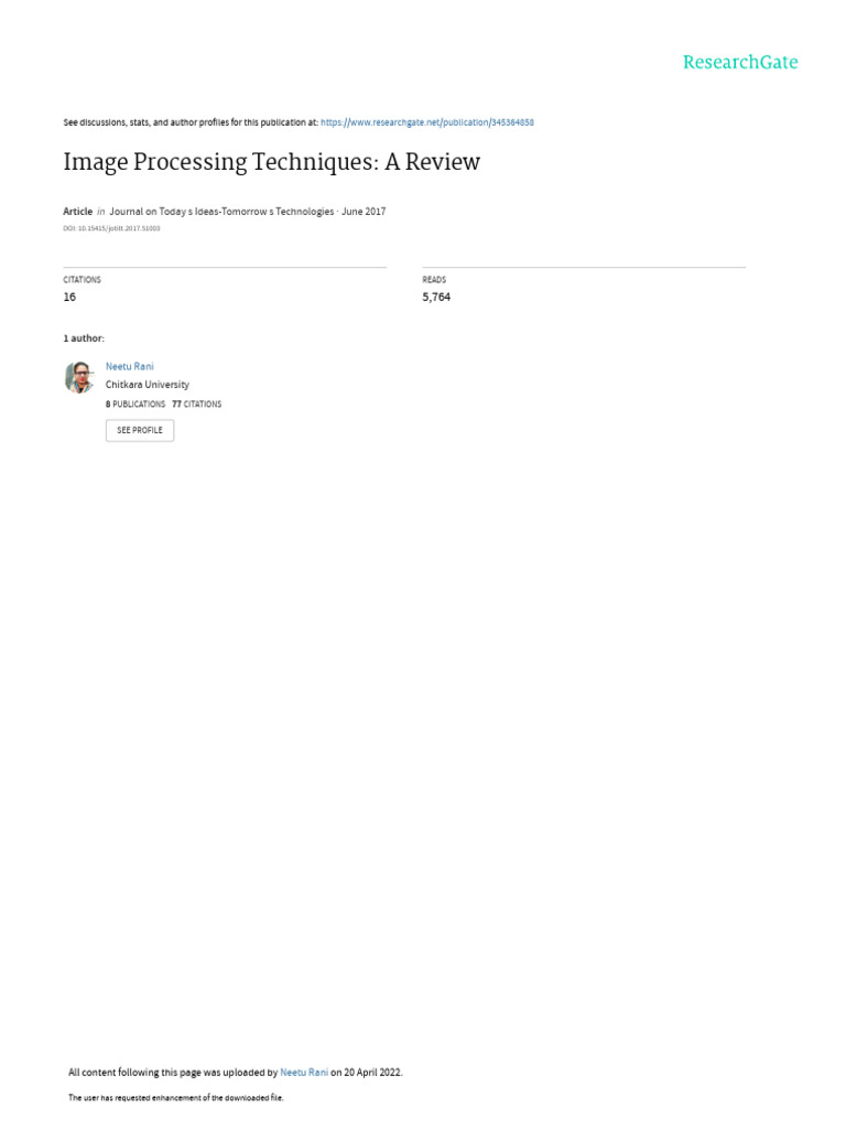 Review of Image Processing Techniques | PDF | Data Compression | Image Segmentation