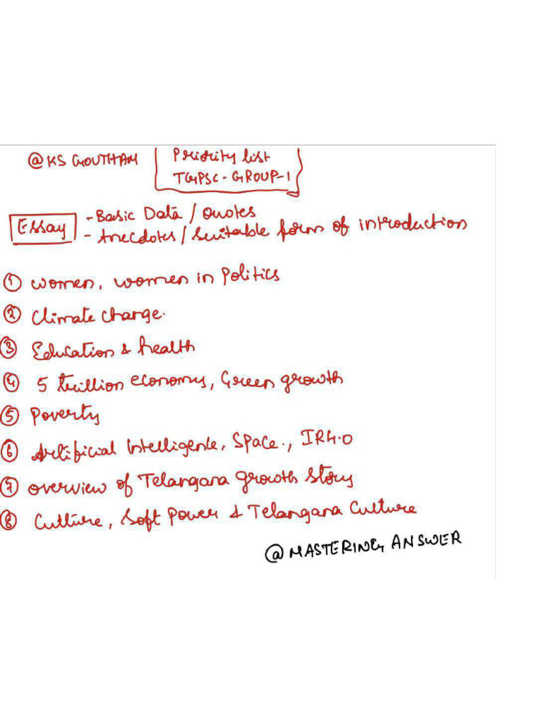 TGPSC Group-1 Mains Priority List (Important Topics) | PDF