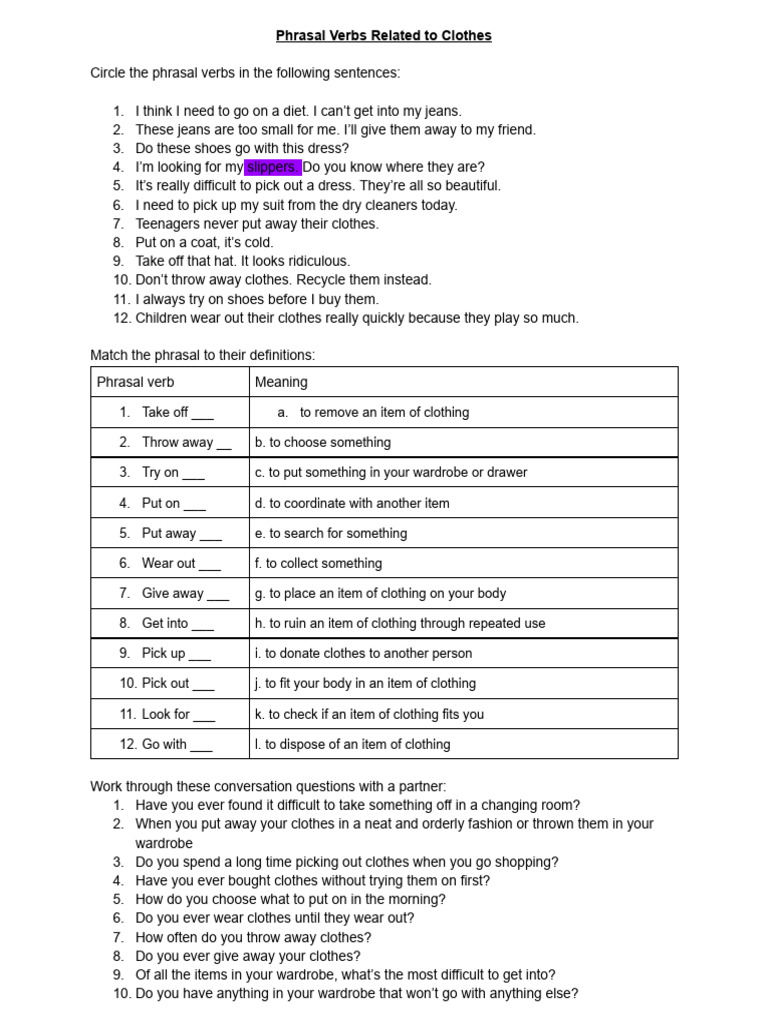 Phrasal Verbs Related To Clothes | PDF