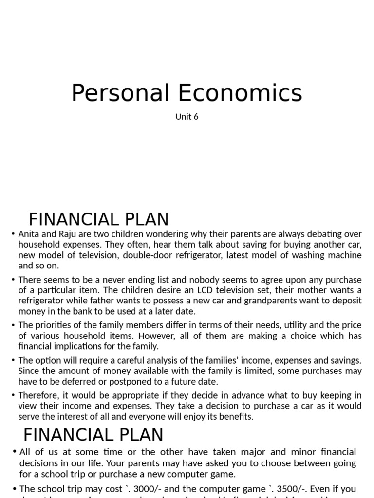Unit 6 Personal Economics | PDF | Transaction Account | Stocks