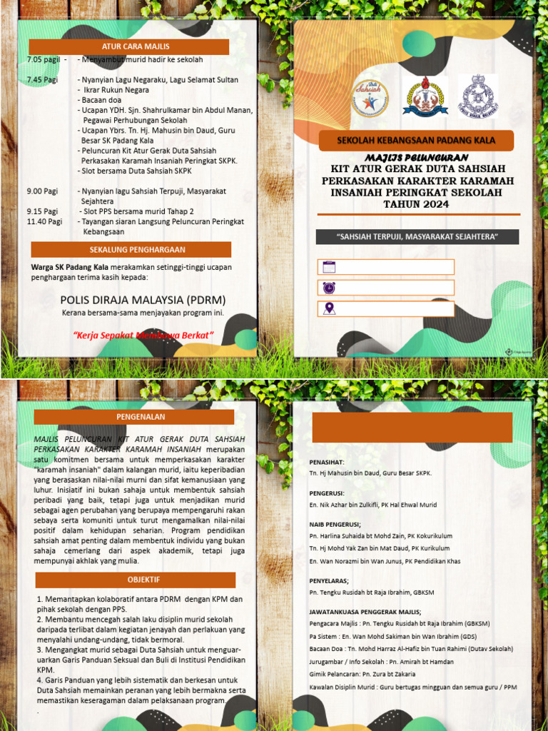 Buku-Program-Majlis Peluncuran KIT Duta Sahsiah 2024 | PDF