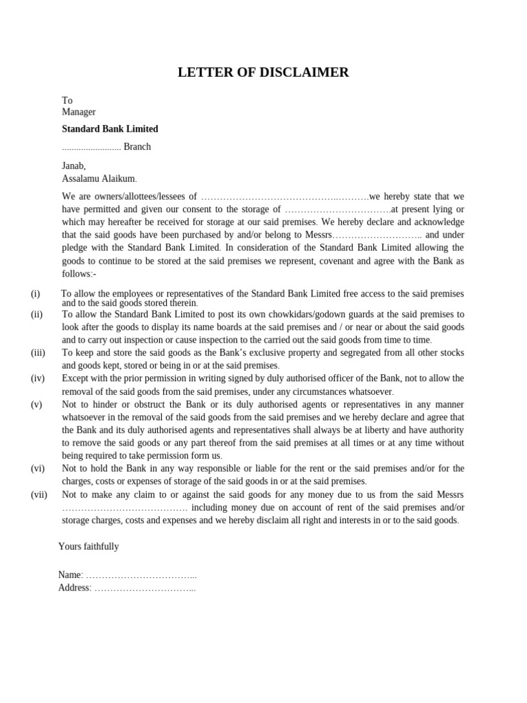 Letter of Disclaimer | PDF | Common Law | Private Law