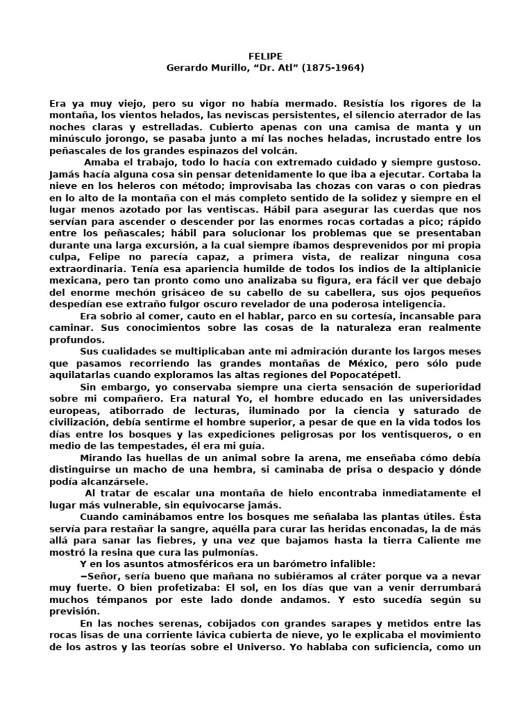 Cuento Felipe de Gerardo Murillo | PDF | Ciencias de la Tierra | Geografía Física