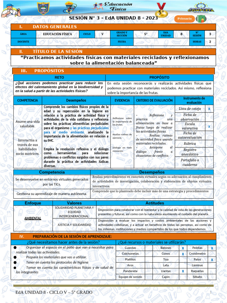 Sesión 3 Eda - Unidad 8 V - 5° | PDF | Fruta | Alimentos