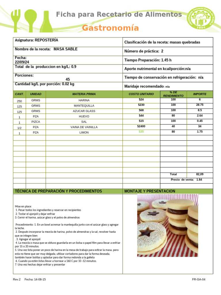 MASA SABLE Est1 | PDF | Alimentos