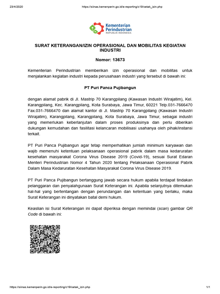 Surat Izin Operasional | PDF