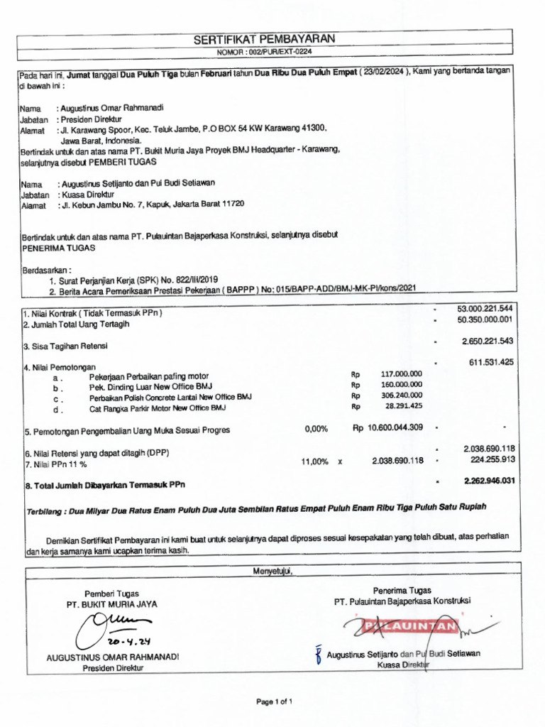 Certificate of Payment Retensi PI | PDF