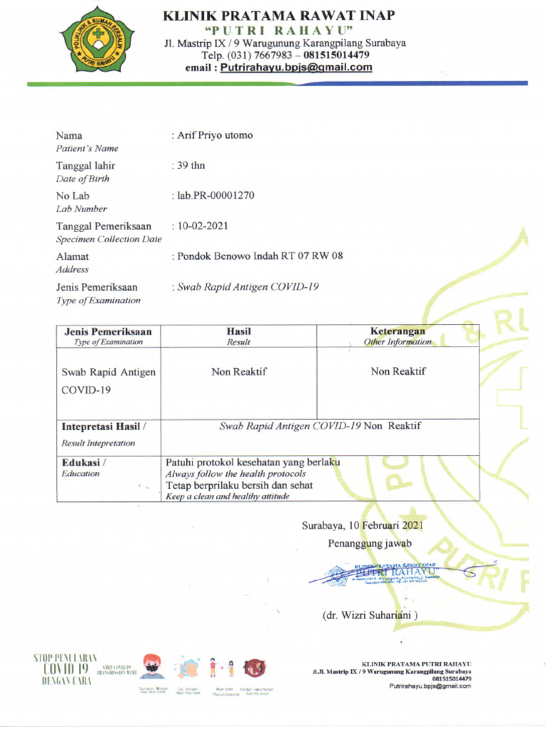 Scan Hasil Antigen Puri | PDF