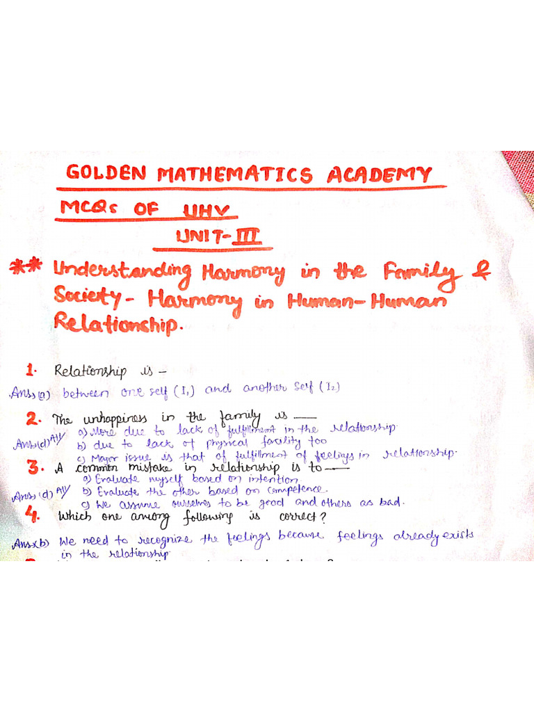 MCQ OF UHV UNIT 3 | PDF
