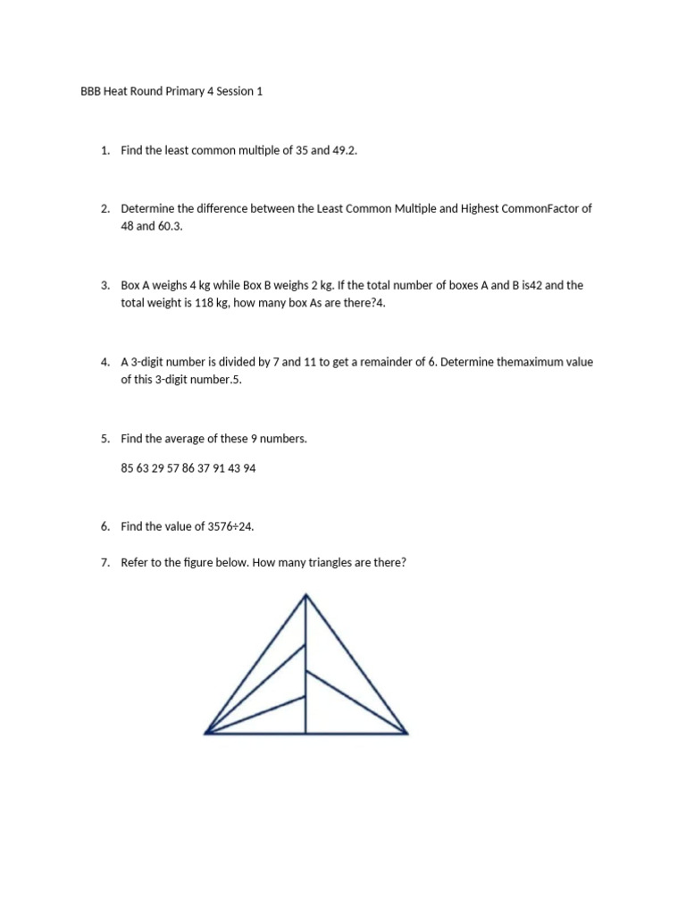 BBB Heat Round Primary 4 Problems | PDF | Sports & Recreation