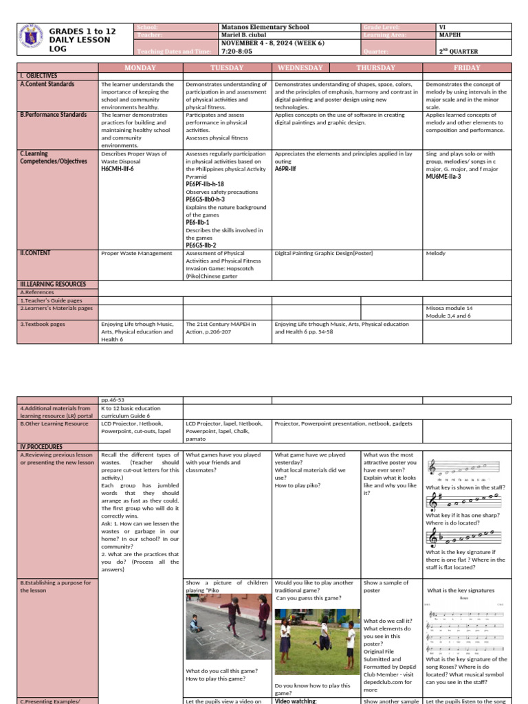 DLL - Mapeh 6 - Q2 - W6 | PDF | Waste Management | Waste