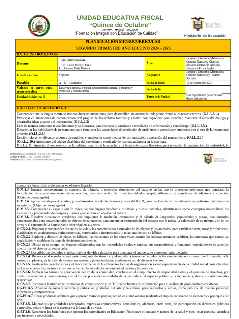 Planificacion 2do Trimestre | PDF | Escritura | Aprendizaje