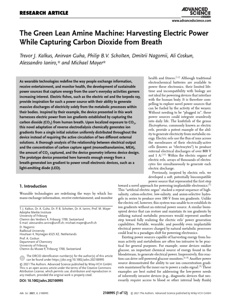 Advanced Science - 2021 - Kalkus - The Green Lean Amine Machine ...