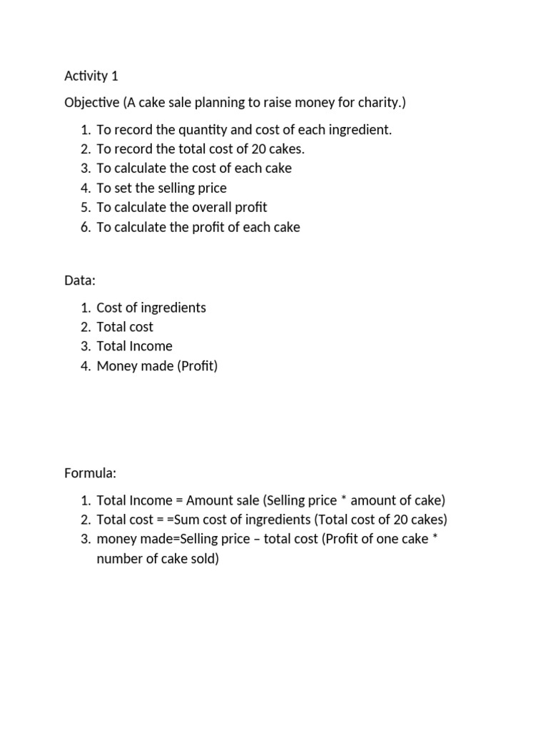 Activity 1.docx (Cake Sale) | PDF