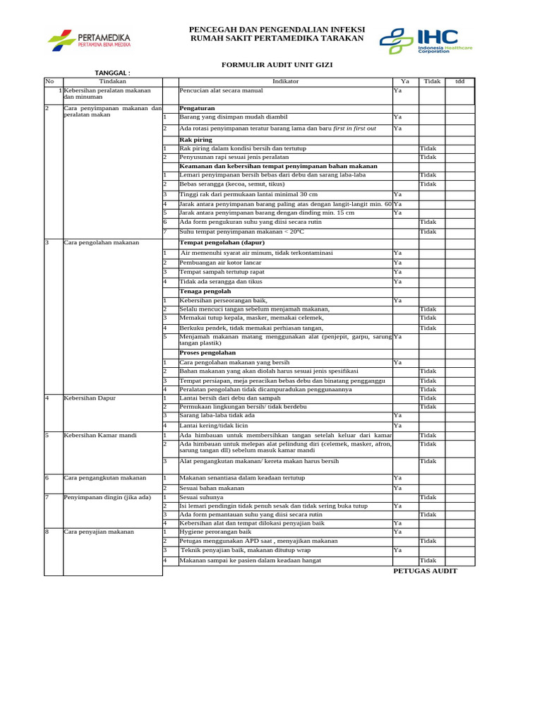 Form Ceklis Gizi | PDF