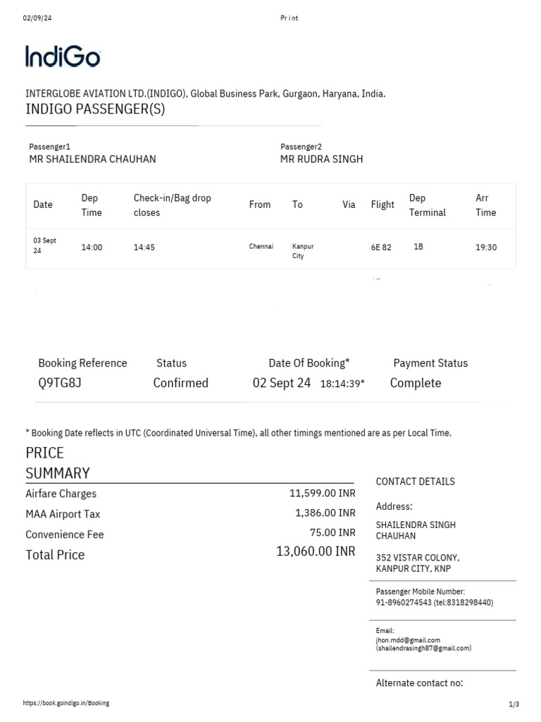 314023422-Air-Indigo-Ticket - PDF 20240903 231019 0000 | PDF | Airport | International Airport