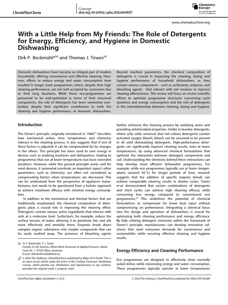 The Role of Detergents For Energy, Efficiency, and Hygiene in Domestic ...