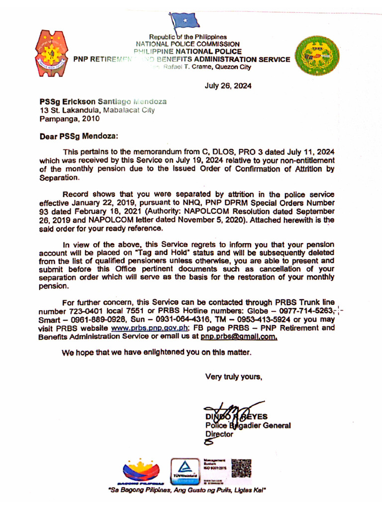 Letter To Ex-PSSg Erickson S Mendoza | PDF