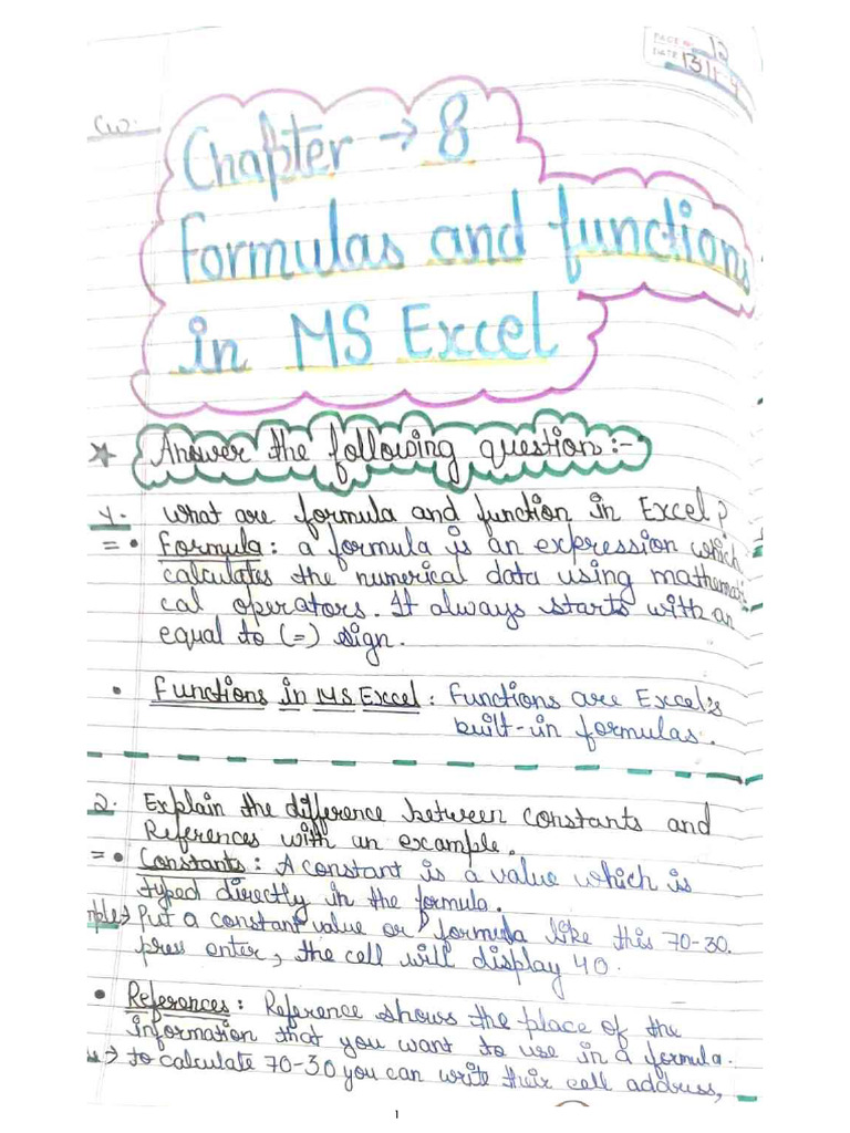 Chapter - 8 Formulas and Functions | PDF