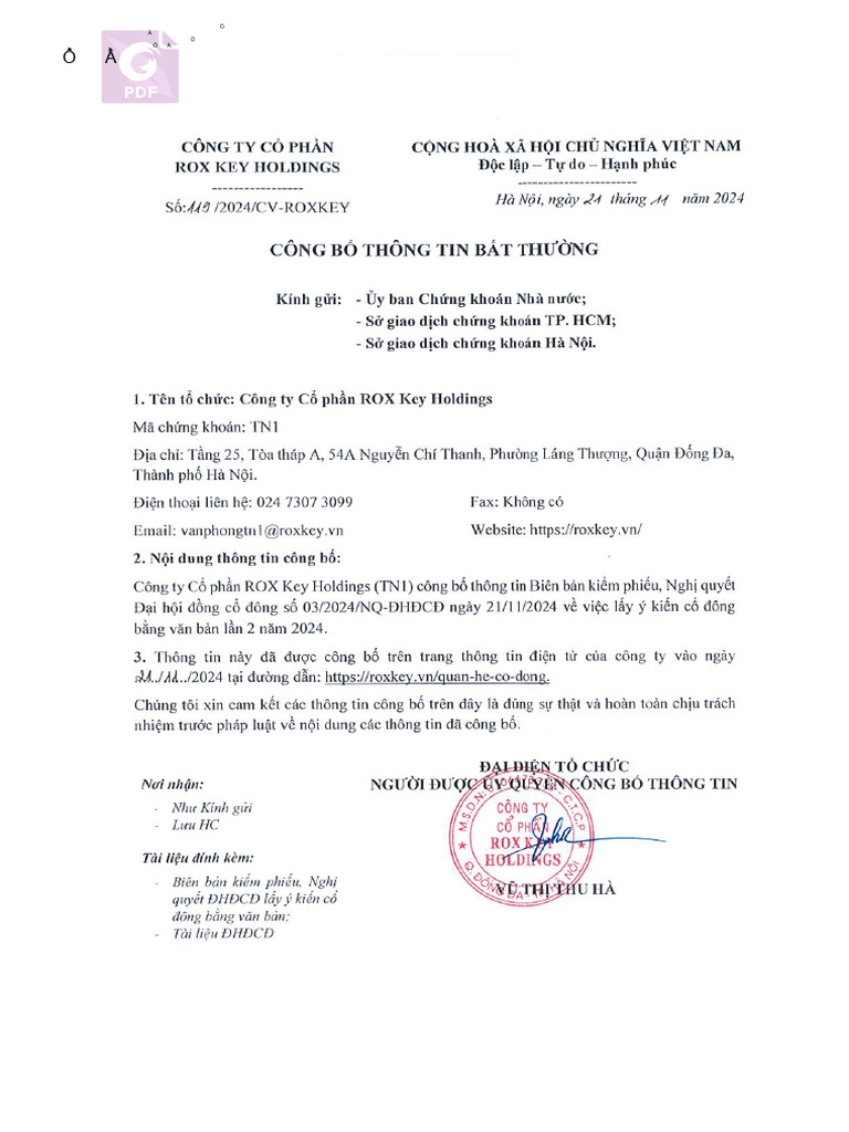 TN1 - NQ DHDCD, Bien Ban Kiem Phieu Lay y Kien CD Bang VB Lan 2 Nam 2024 | PDF