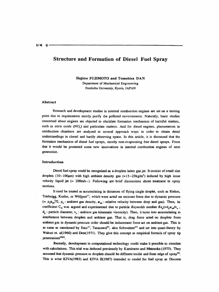 Structure and Formation of Diesel Fuel Spray | PDF