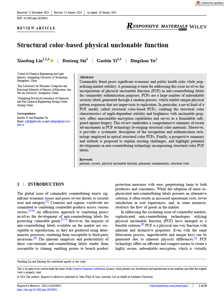 Responsive Materials - 2024 - Lin - Structural Color Based Physical ...