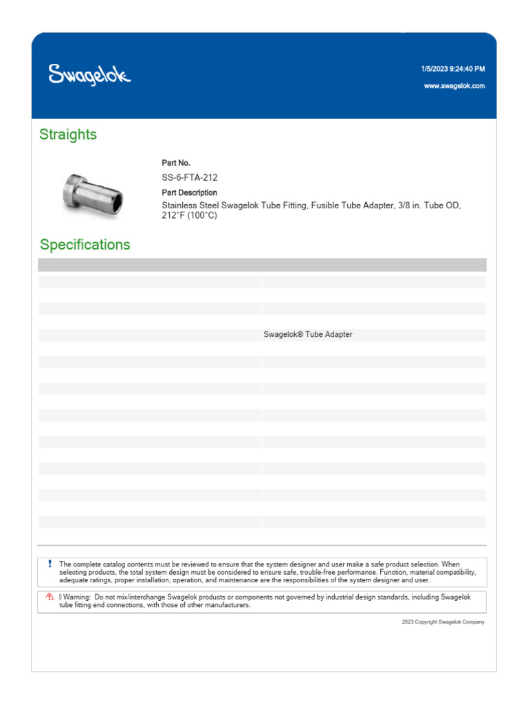 Swagelok - SS 6 FTA 212 | PDF