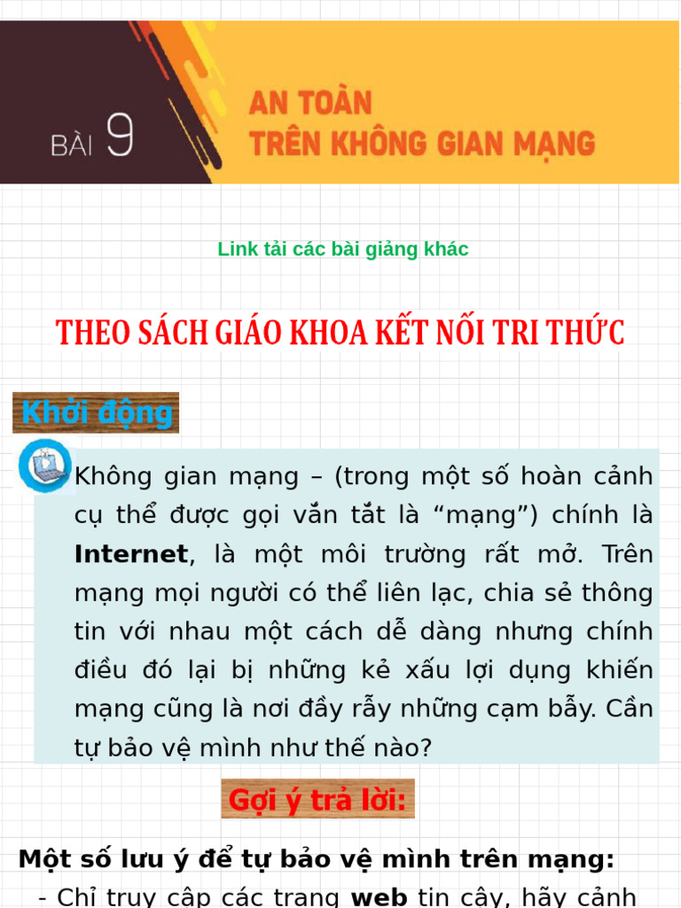 Tin Hoc 10 Bai 9an Toan Tren Khong Gian Mang Theo Sach Giao Khoa Kntt Pdf