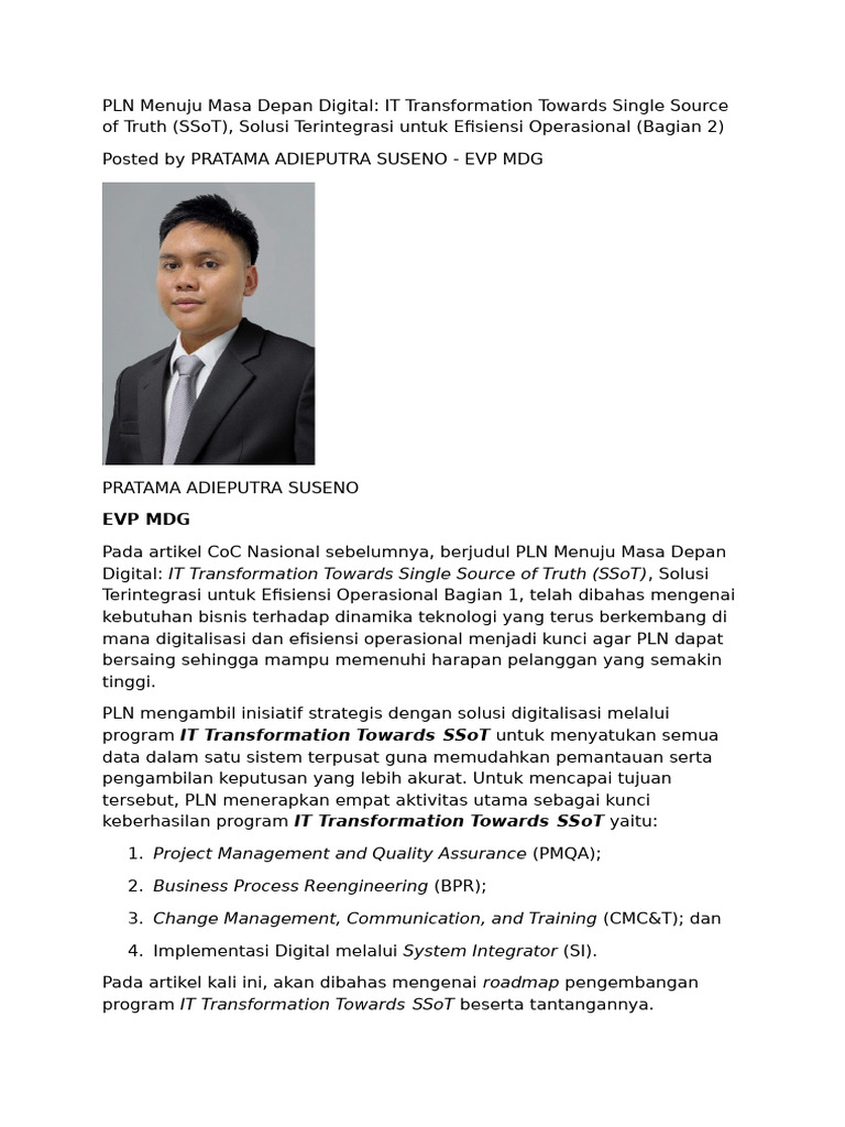 PLN Menuju Masa Depan Digital - IT Transformation Towards Single Source ...