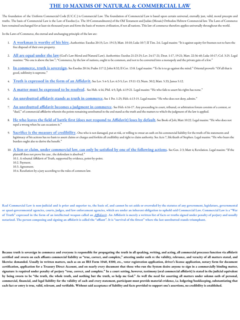 The 10 Maxims of Natural & Commercial Law (Freebie) | PDF | Affidavit | Justice
